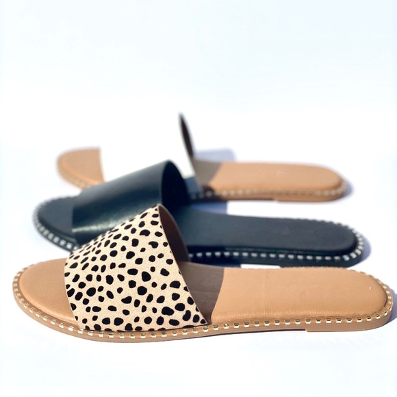 Shoes | Cheetah Print Slip On One Band Flat Sandals | Poshmark